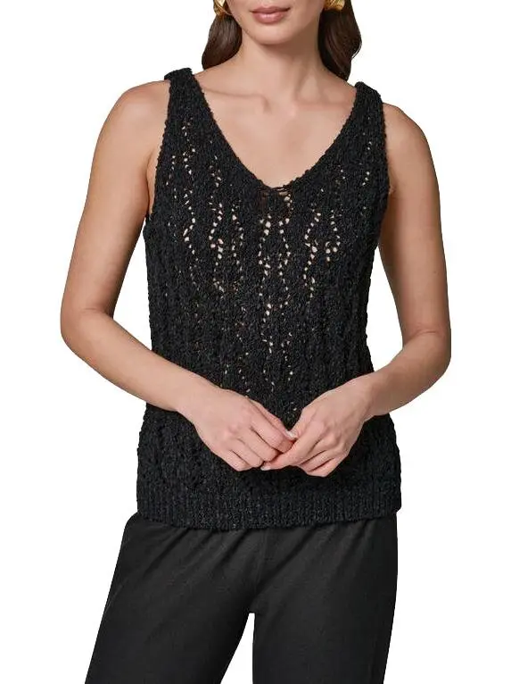 Donna Karan New York Double V-neck Open Stitch Sweater Vest - Black