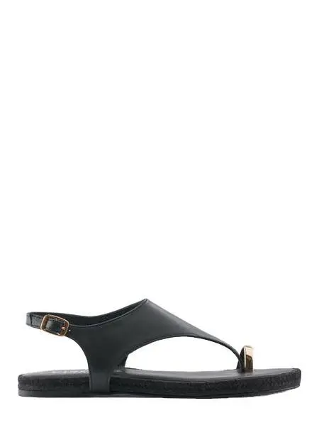 VISCATA Delmar Leather Flat Sandals With Metallic Toe Detail - Black