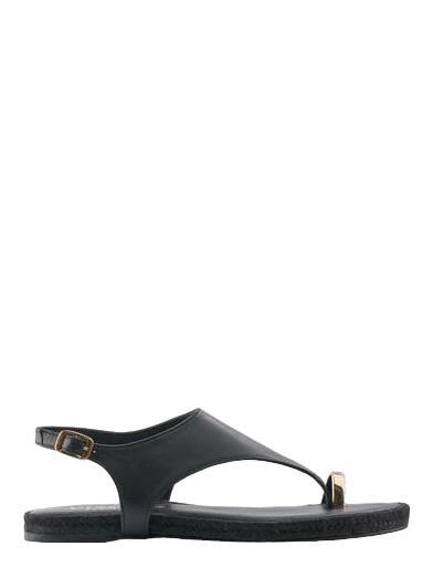 VISCATA Delmar Leather Flat Sandals With Metallic Toe Detail - Black