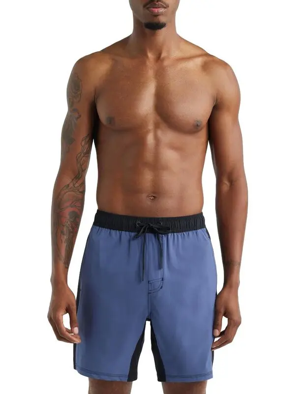 SANTO STUDIO Tempo Wordmark Performance Drawstring Shorts - Blue