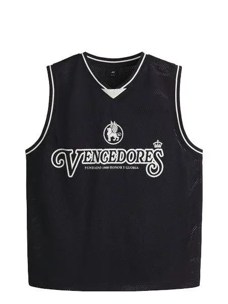 H&m Relaxed Fit Printed Mesh Vest Top - Black/vencedores