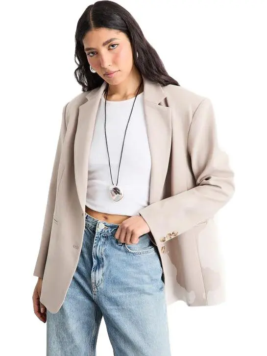 WAREHOUSE Single Breasted Oversized Blazer - Stone