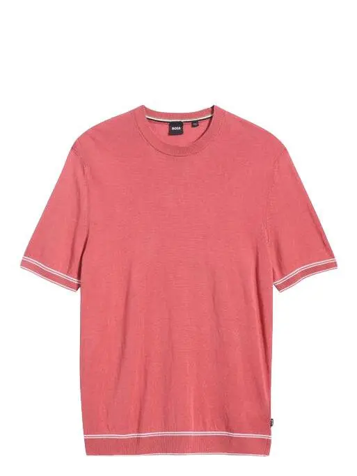 BOSS Norberto Linen Blend Short Sleeve Sweater - Medium Red