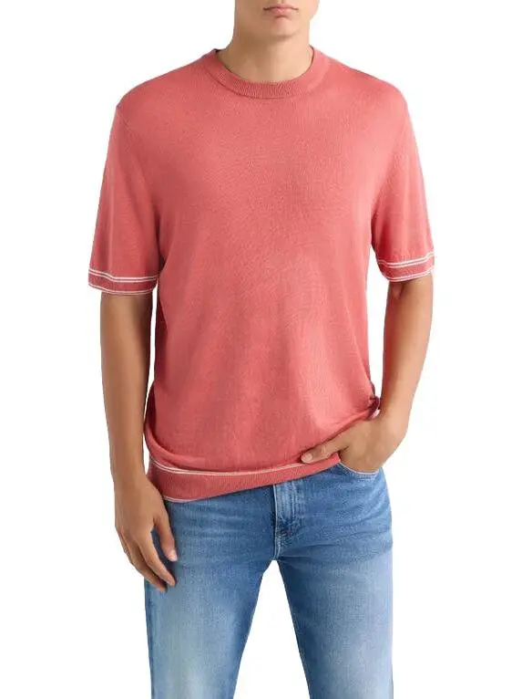 BOSS Norberto Linen Blend Short Sleeve Sweater - Medium Red