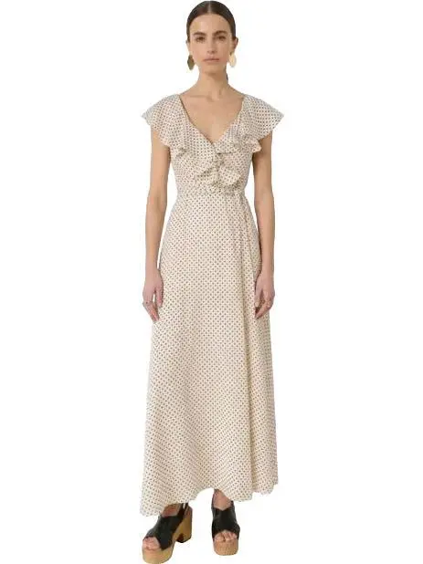 Gerard Darel Ruffled V-neck Maxi Wrap Dress With Polka Dots - Ecru