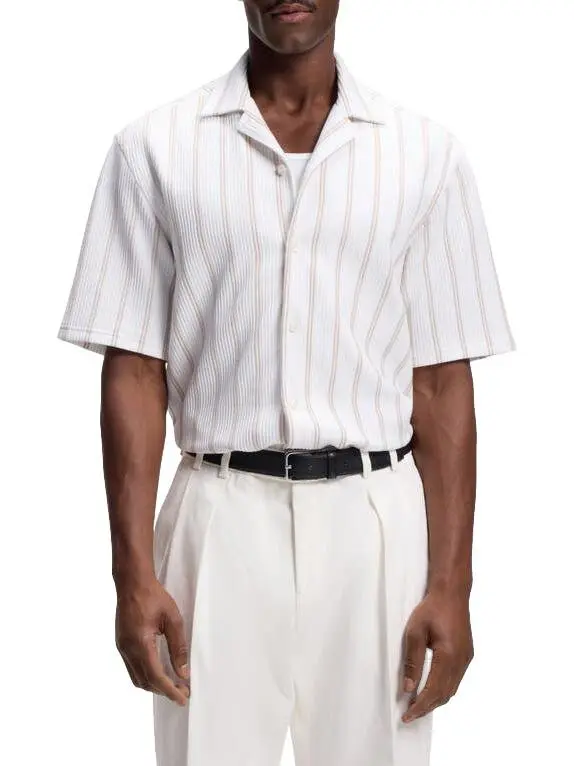 BOSS Lars Relaxed Fit Camp Shirt - Open Beige