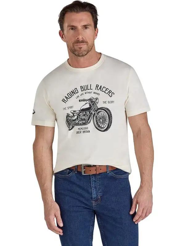 RAGING BULL Rb Racers Printed T-shirt - Cream