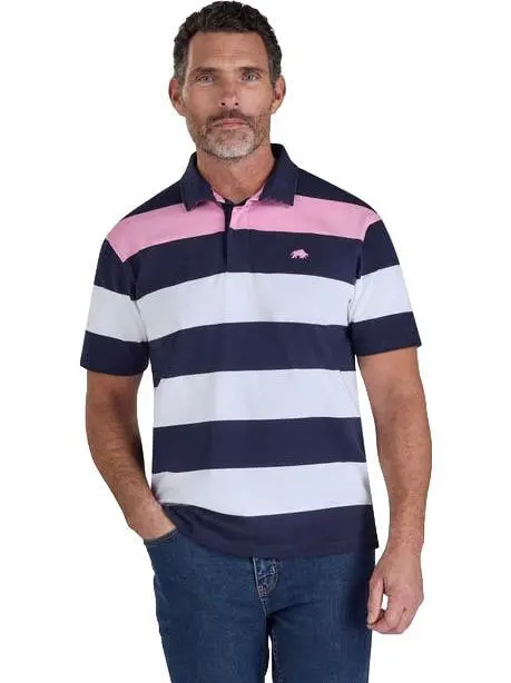 RAGING BULL Irregular Stripe Rugby T-shirt - Navy