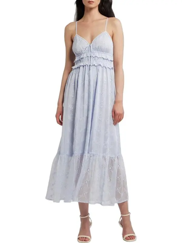 ALL IN FAVOR Ruffle Hem Eyelet Maxi Dress - Light Blue