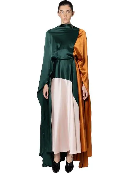 ROKSANDA Andromeda Draped Silk Maxi Dress - Forest/cinnamon/rose