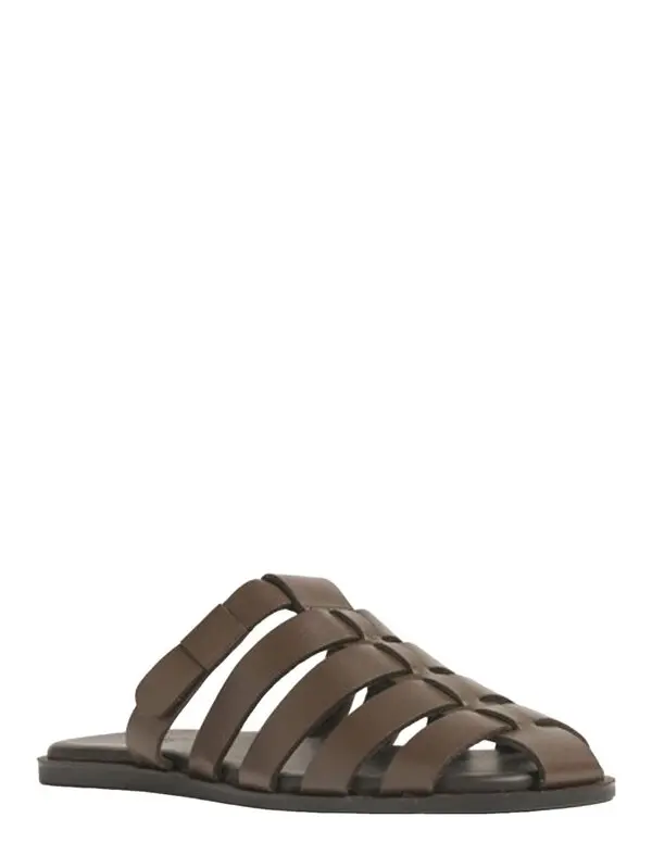 ANTHONY VEER Lido Hand-woven Calfskin Slide Sandals - Java Brown