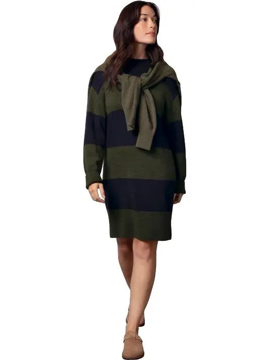 CELTIC & CO. Merino Wool Striped Sweater Dress - Olive/navy