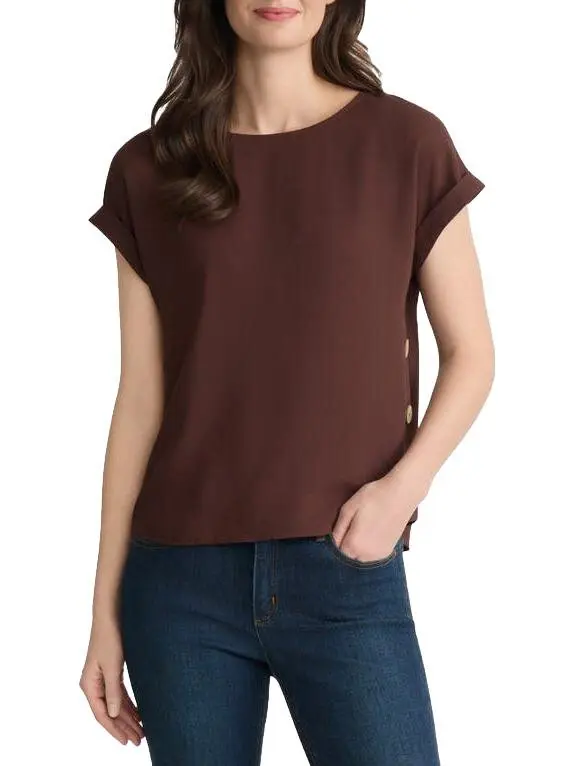 Jones New York Side Button Detail Woven Top - Fudge