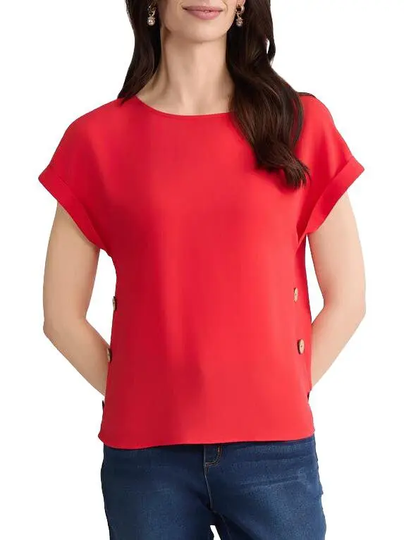 Jones New York Side Button Detail Woven Top - Rouge