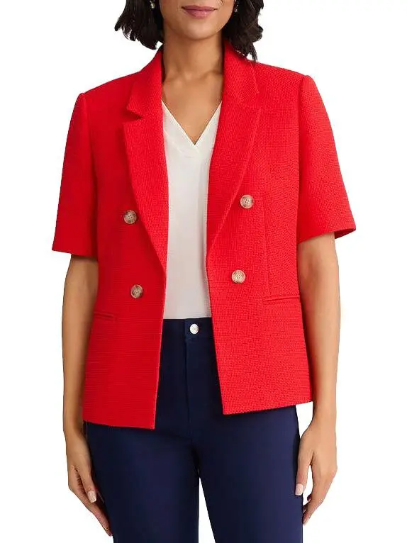 Jones New York Short Sleeve Double Breasted Textured Blazer - Rouge