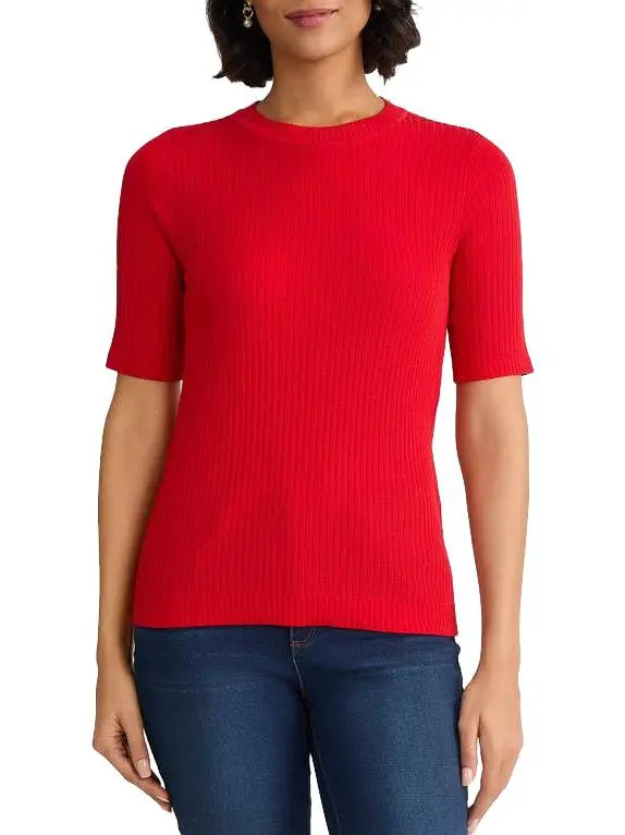 Jones New York Sutton Crewneck Short Sleeve Ribbed Sweater - Rouge