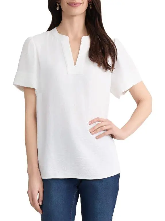Jones New York Short Sleeve Split Neck Shirt - Natural White