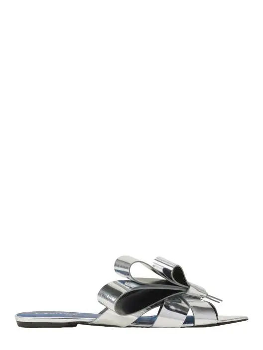 LANVIN Cadeau Metallic Leather Mule Flats - Silver