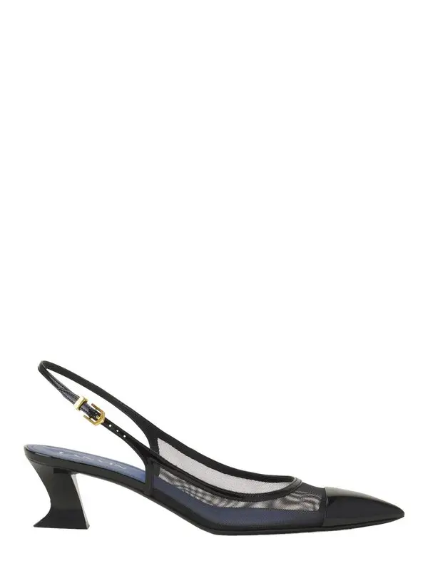 LANVIN Nocturne Slingback In Mesh And Patent Leather - Black