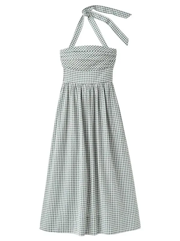 CARTOLINA Chalmers Gingham Halter Midi Dress - Moss