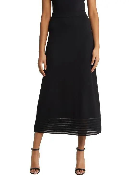 Ming Wang A-line Knit Skirt With Striped Mesh Hem - Black