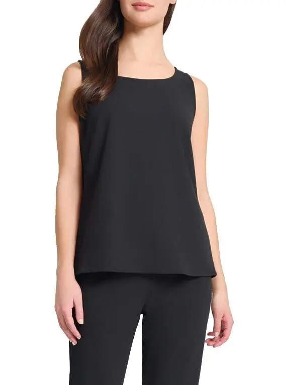 Ming Wang Deco Scoop Neck Stretch Crepe Tank - Black