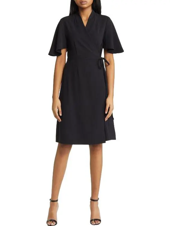 Ming Wang Butterfly Sleeve Crêpe De Chine Wrap Dress - Black