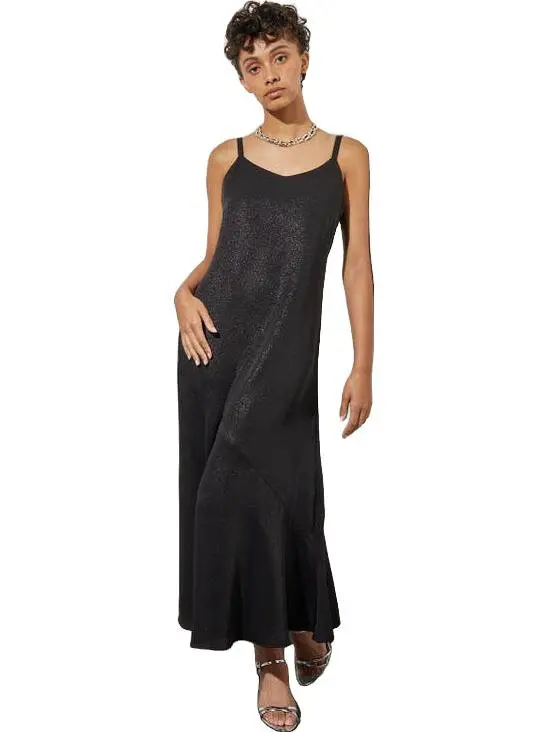 Ming Wang Shimmer Woven Midi Dress - Black/silver