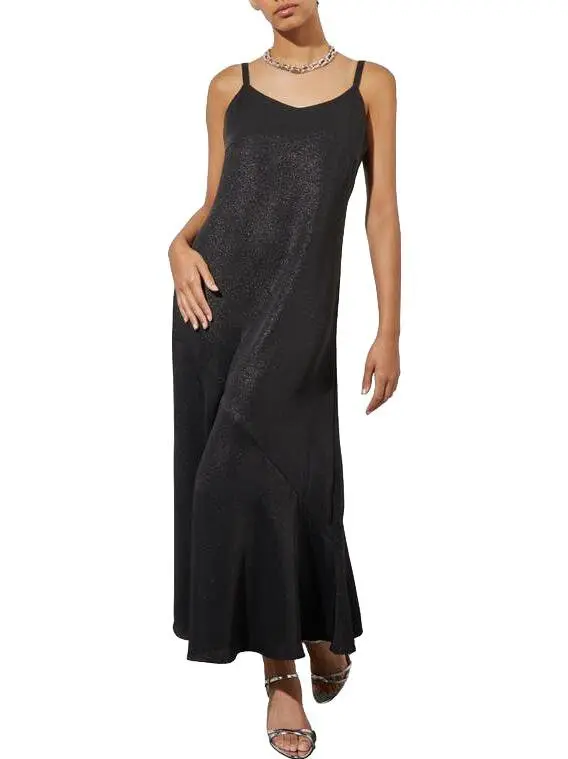 Ming Wang Shimmer Woven Midi Dress - Black/silver