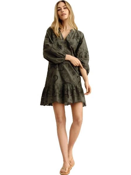 CARTOLINA Selwin Eyelet Mini Dress - Moss