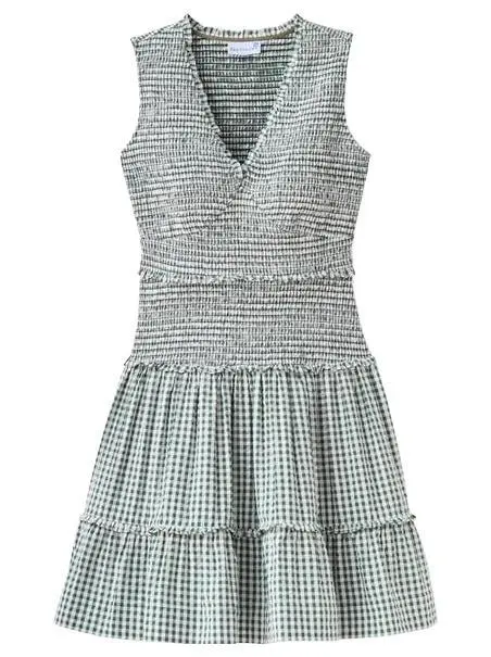 CARTOLINA Rhett Gingham Smocked Mini Dress - Moss