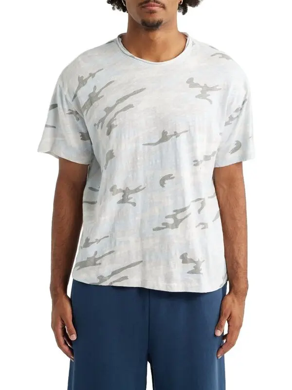 ELWOOD Slub Print Cotton Crewneck T-shirt - Soft Blue Camo