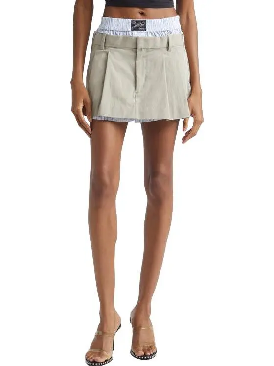 Alexander Wang Pleated Miniskirt With Boxer Underlay - Stone
