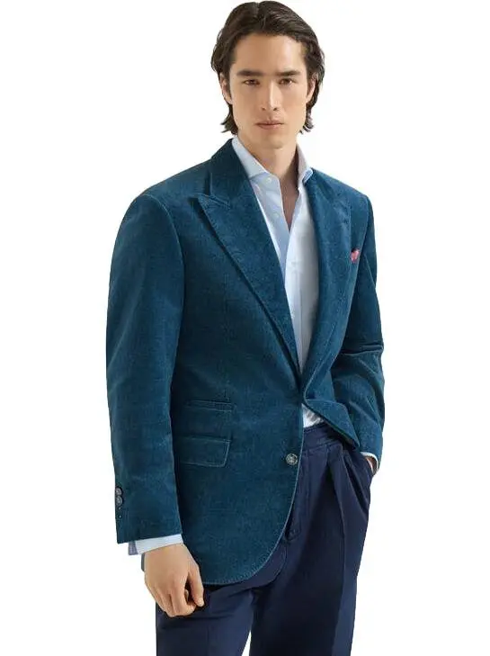 Brunello Cucinelli Effect Cotton Velvet Tailor Blazer With Peak Lapels - Denim