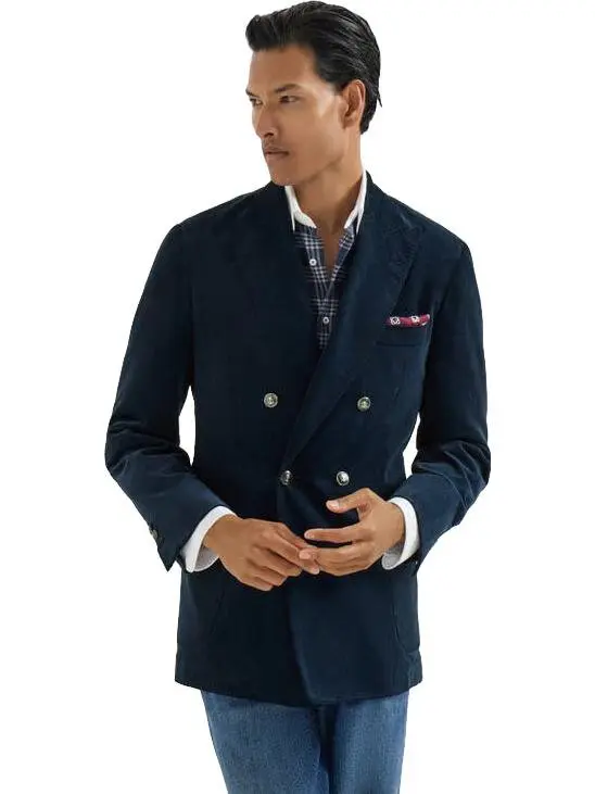 Brunello Cucinelli Sea Island Cotton Narrow Wale Corduroy Deconstructed Blazer - Blue