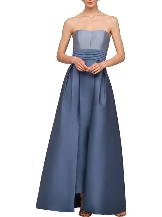 KAY UNGER Strapless Two-tone Mikado Gown - Chambray Multi