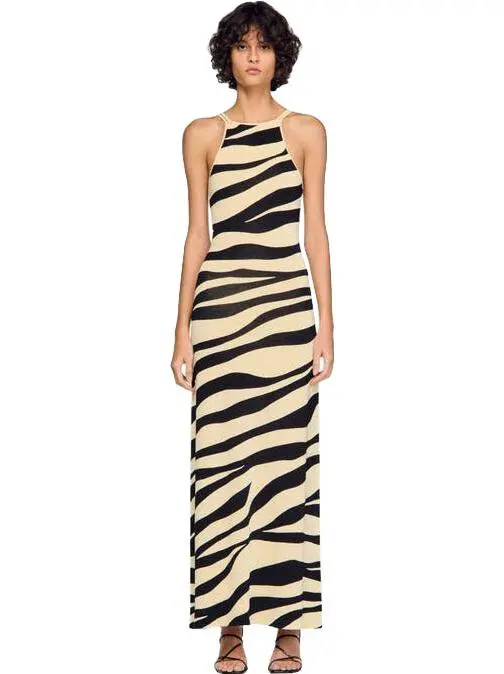 Sandro Zebra Print Knit Maxi Dress - Ecru/black