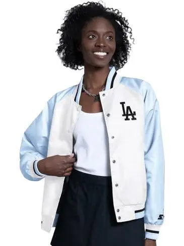 STARTER Los Angeles Dodgers Varsity Satin Jacket - Light Blue