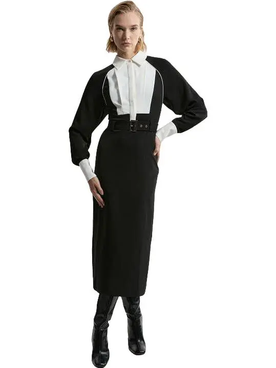 Karen Millen Petite Contrast Collar Midi Dress - Mono