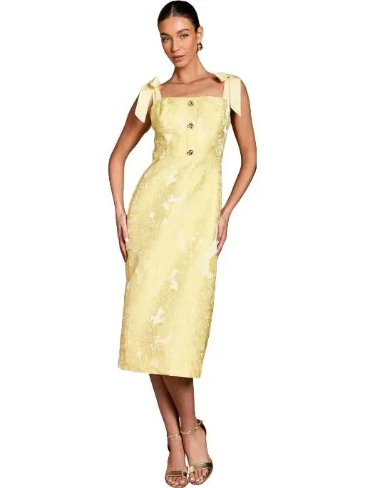 Coast Jacquard Button Detail Pencil Dress - Lemon
