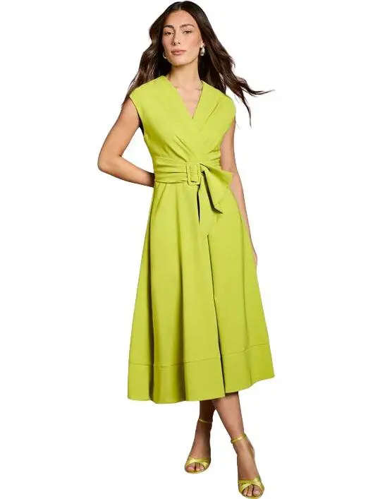 Coast Belted Crepe Midi Dress - Lime