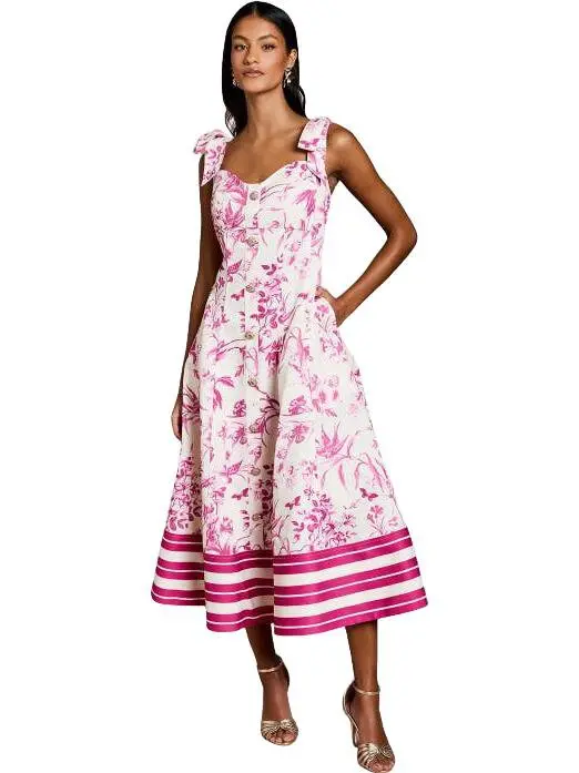 Coast Panelled Fit And Flare Midi Dress With Bow Straps - Ivory