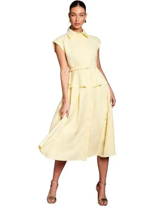Coast Peplum Detail Belted Shirt Dress - Lemon