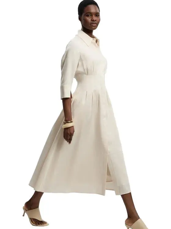 Karen Millen Tailored Linen Darted Waist Midi Dress - Ivory