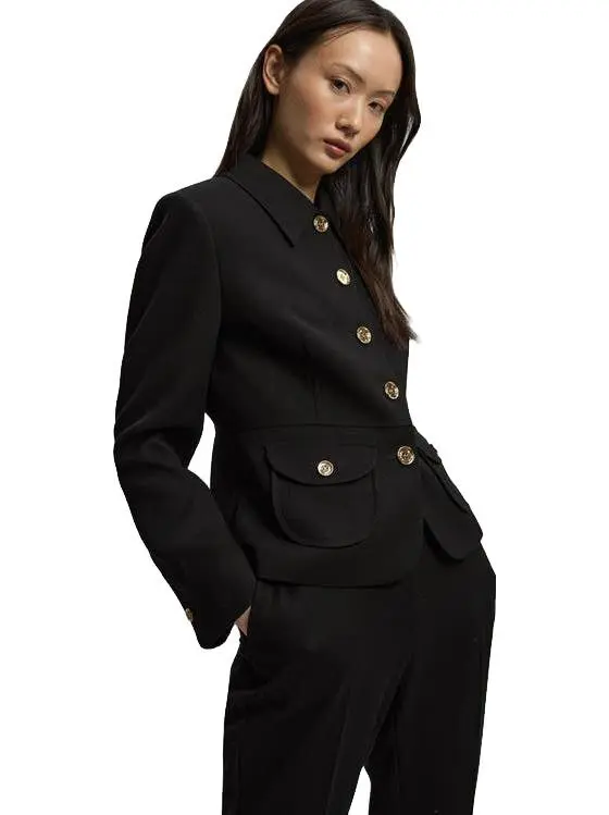 Karen Millen Textured Compact Stretch Tailored Jacket - Black