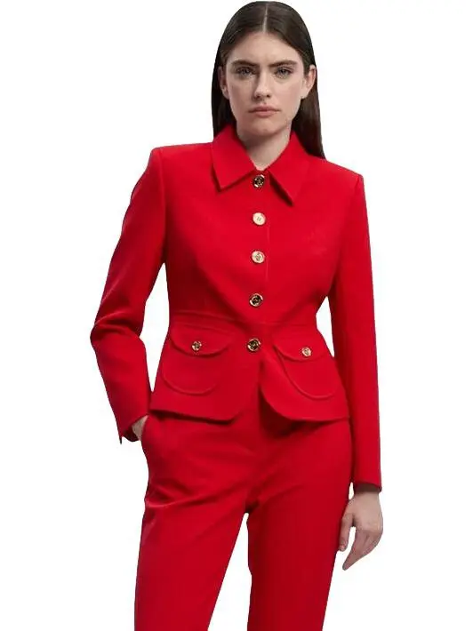Karen Millen Textured Compact Stretch Tailored Jacket - Red