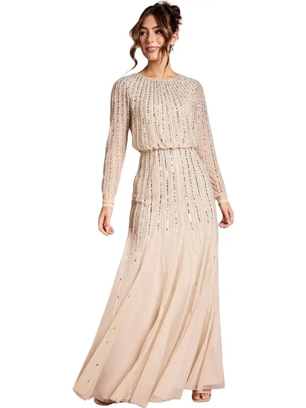 Coast Embellished Long Sleeve Maxi Dress - Champagne