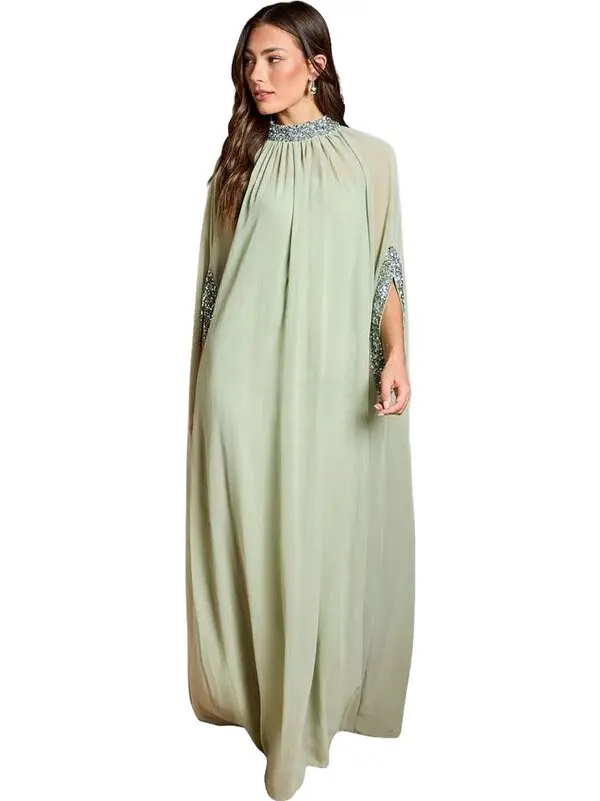 Coast Chiffon Cape Sequin Maxi Dress - Sage