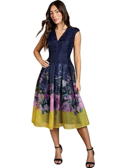 Coast Burnout Organza Drop Waist Midi Dress - Navy