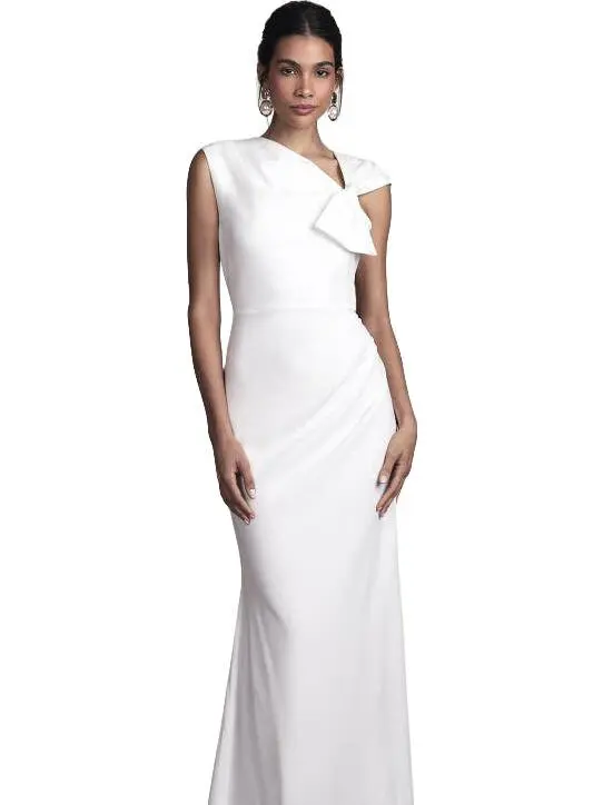 Coast Asymmetrical Neckline Bow Detail Crepe Gown - Ivory
